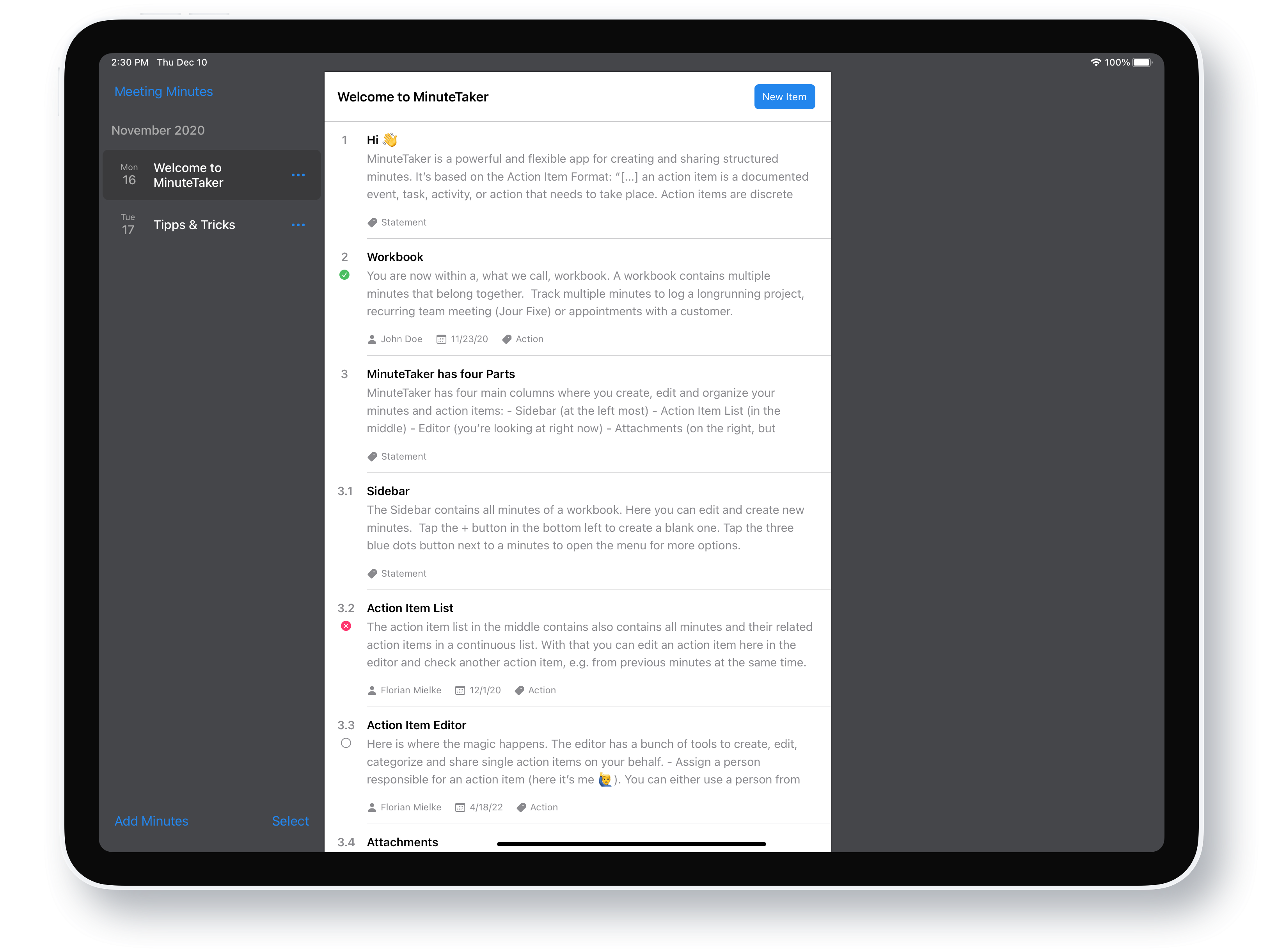 MinuteTaker - Structured Meeting Minutes and Notes for iPhone and iPad