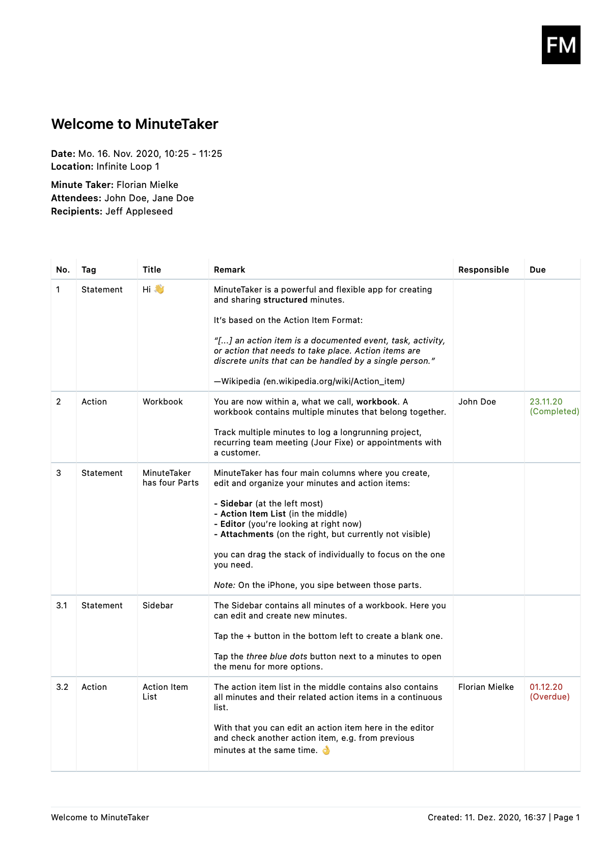 MinuteTaker - Structured Meeting Minutes and Notes for iPhone and iPad